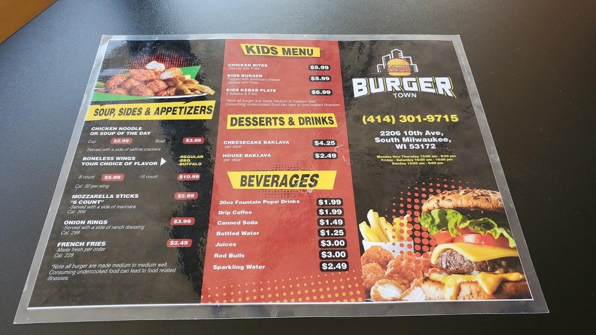 Menu at Burger Town restaurant, South Milwaukee