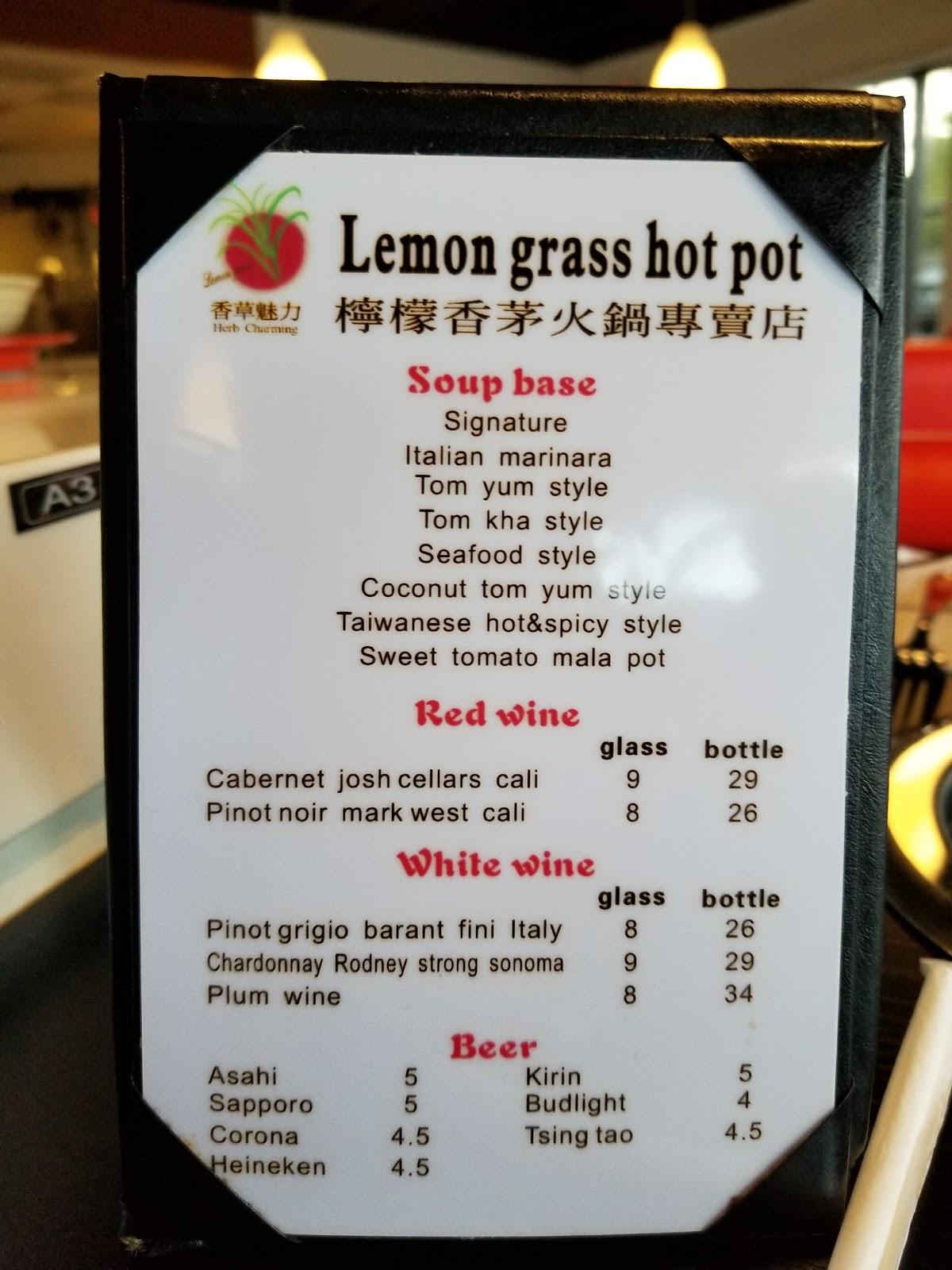 Menu at Lemongrass Hot Pot restaurant, Boca Raton