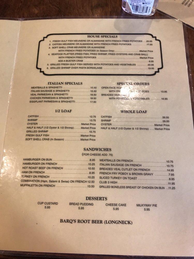 Menu at Mandina's Restaurant, New Orleans