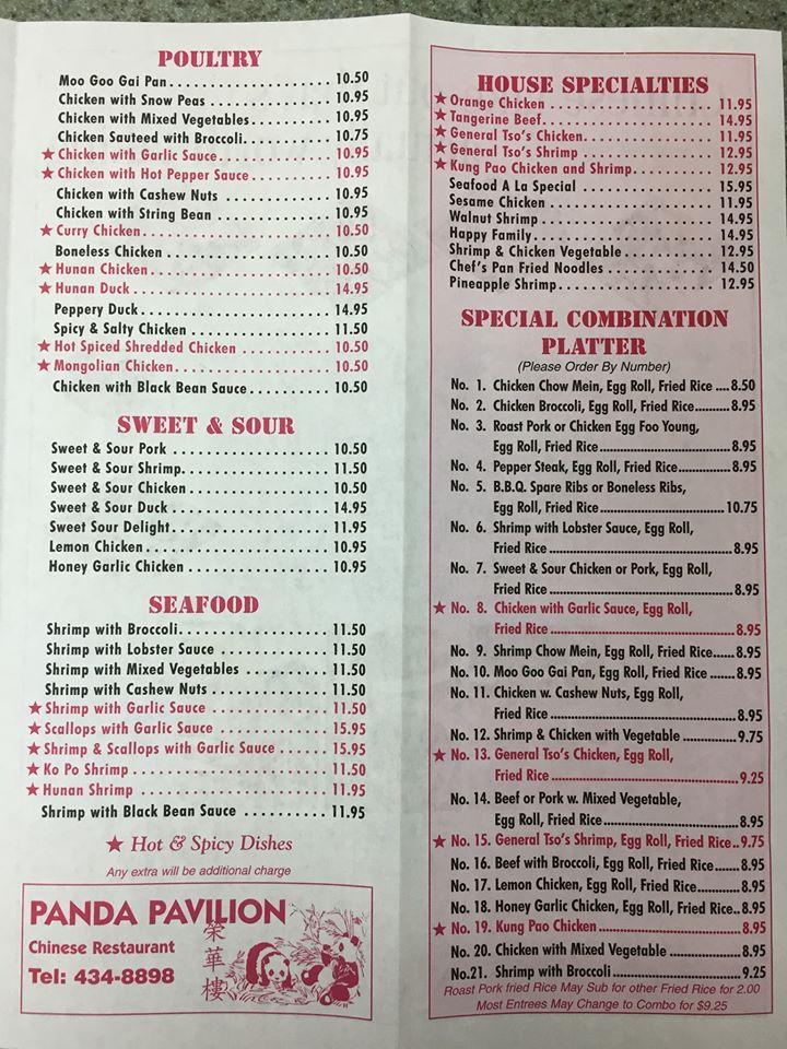Menu at Panda Pavillion Chinese Restaurant, Naples