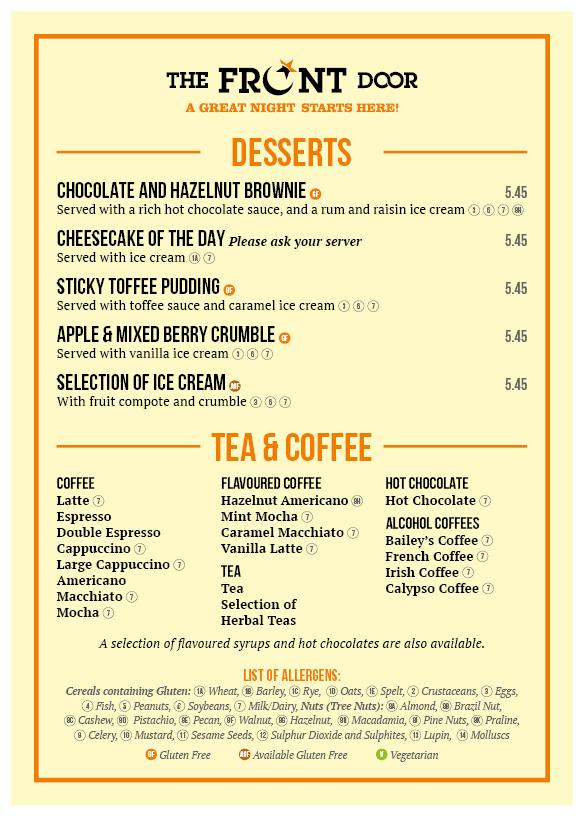 Menu at The Front Door Pub, Galway