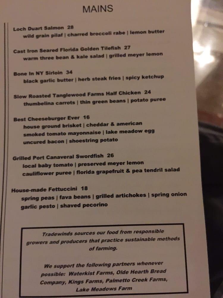Menu at Tradewinds Restaurant, Orlando, Sea Harbor Dr