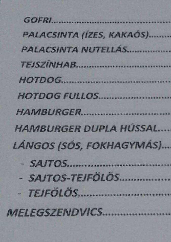 Menu at nekeM8 Büfé restaurant, Szabadszállás