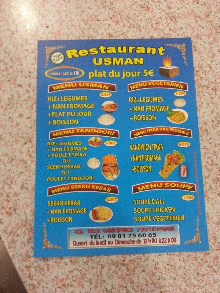 Menu au restaurant Usman, Paris