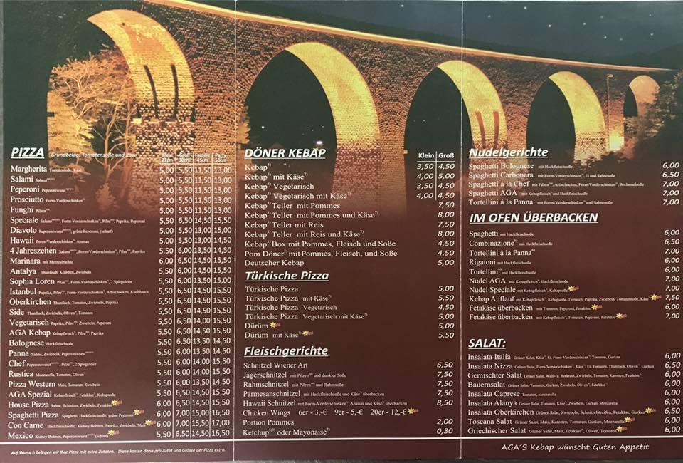 Menu at Aga's Kebab, Freisen