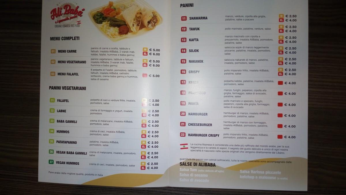 Menu at Alì Baba e i 40 Panini fast food, Padua