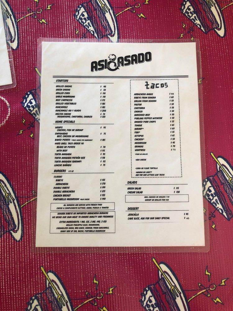 Carta del restaurante Así y Asado, Cabo San Lucas, Carretera ...