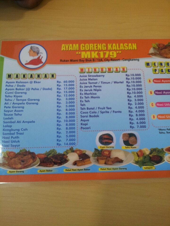 Menu at Ayam Goreng Kalasan MK179 restaurant, West Jakarta, Palem City ...