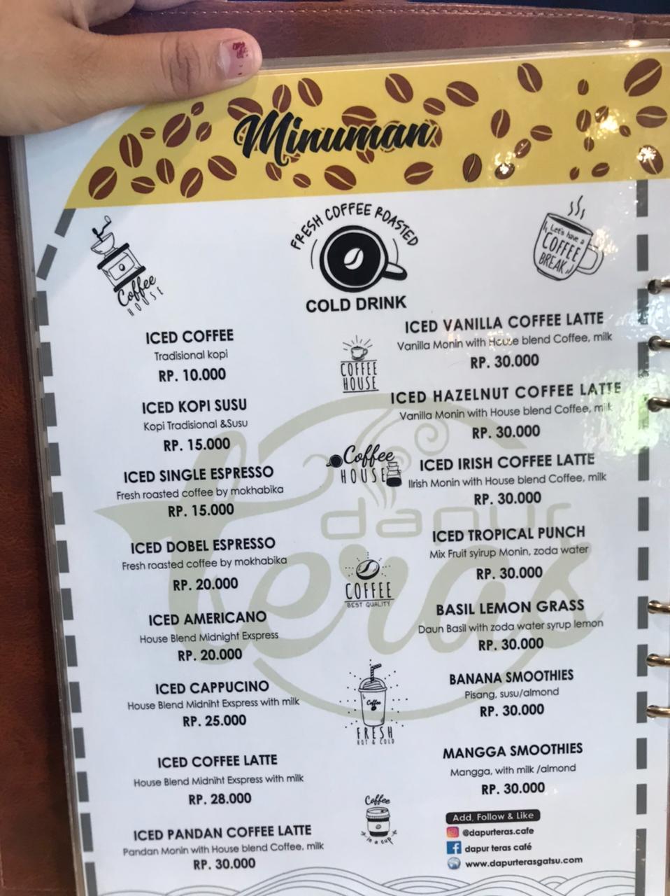 Menu at Dapur Teras GATSU restaurant, Indonesia
