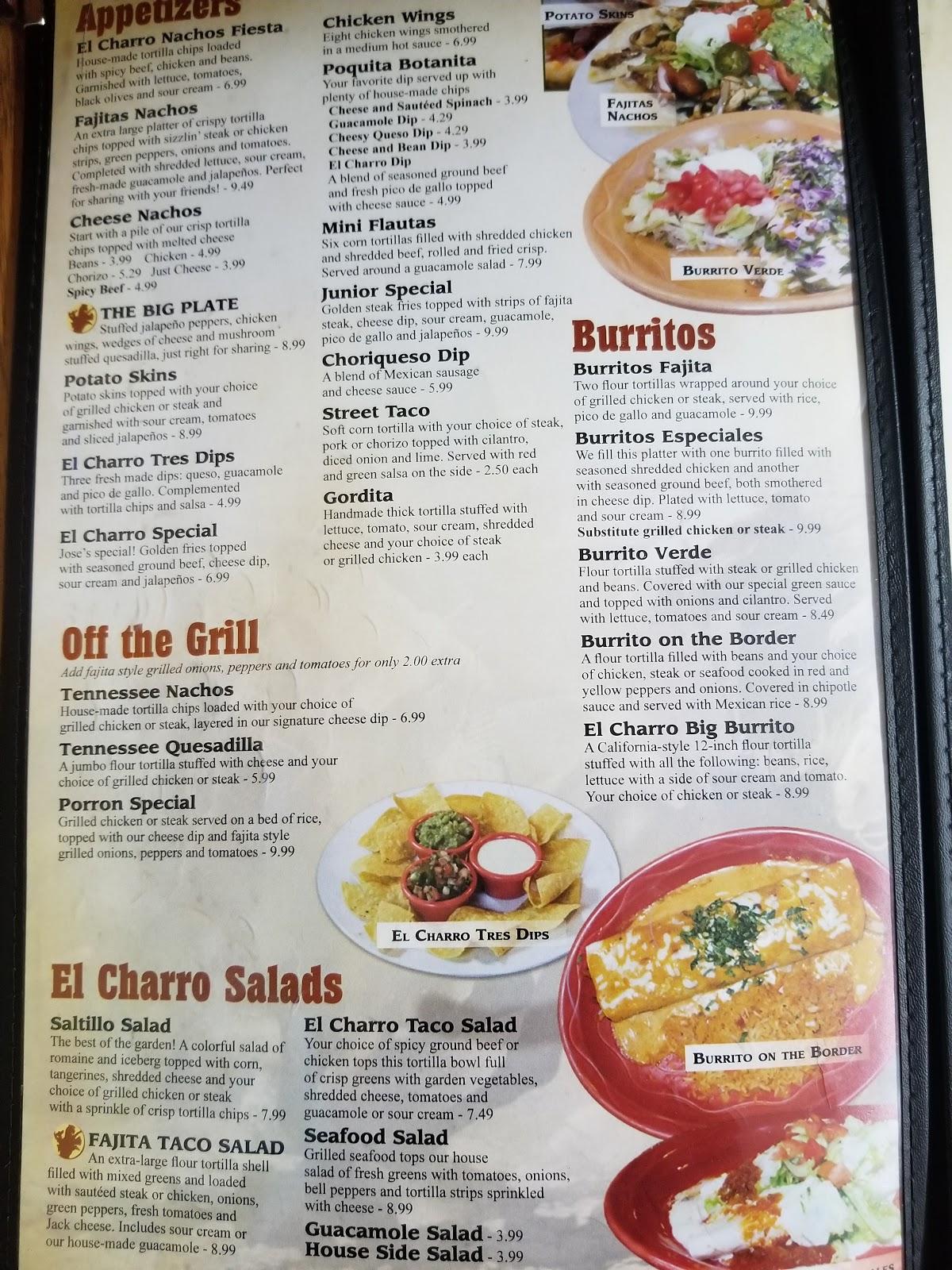 Menu at El Charro Mexican Grill restaurant, LaFollette