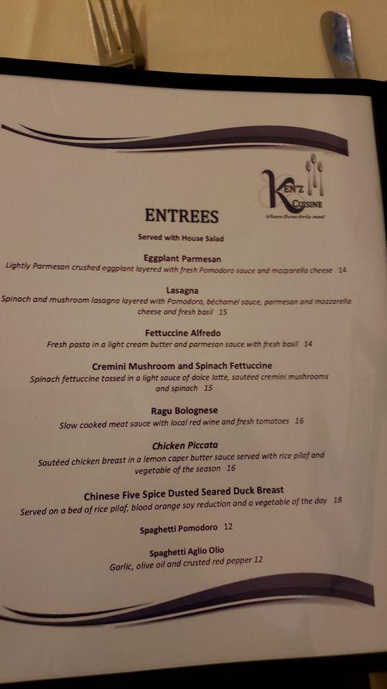 Menu at Ken'z Cuisine steakhouse, Española