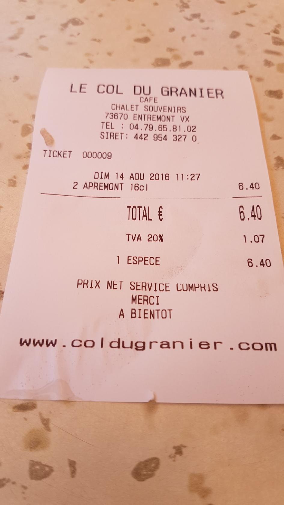 Menu at Restaurant du Col du Granier, Apremont, D912