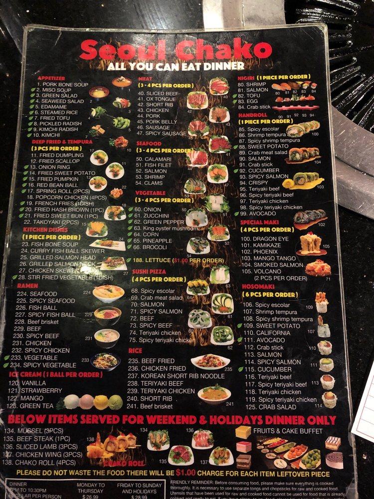 Menu at Seoul Chako restaurant, Montreal
