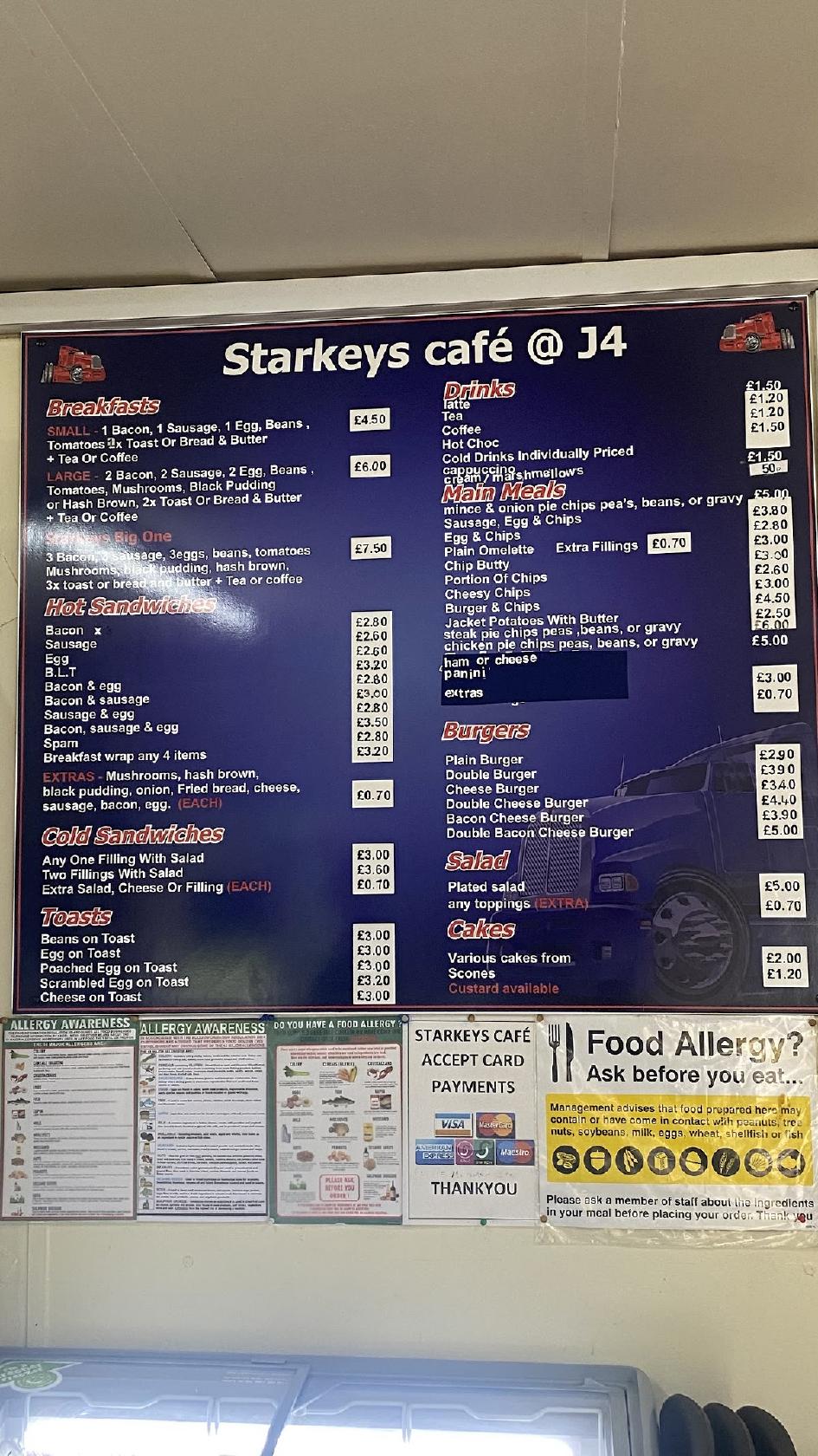Menu at Starkeys Café @ J4 cafe, Broughton
