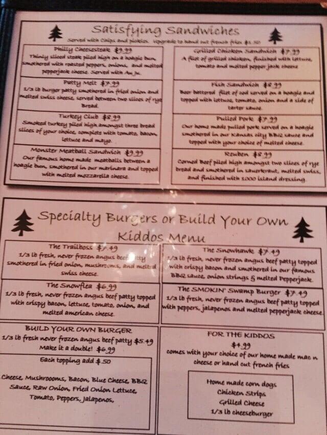 Menu at Tamarack Tap pub & bar, McNaughton, Hwy 47
