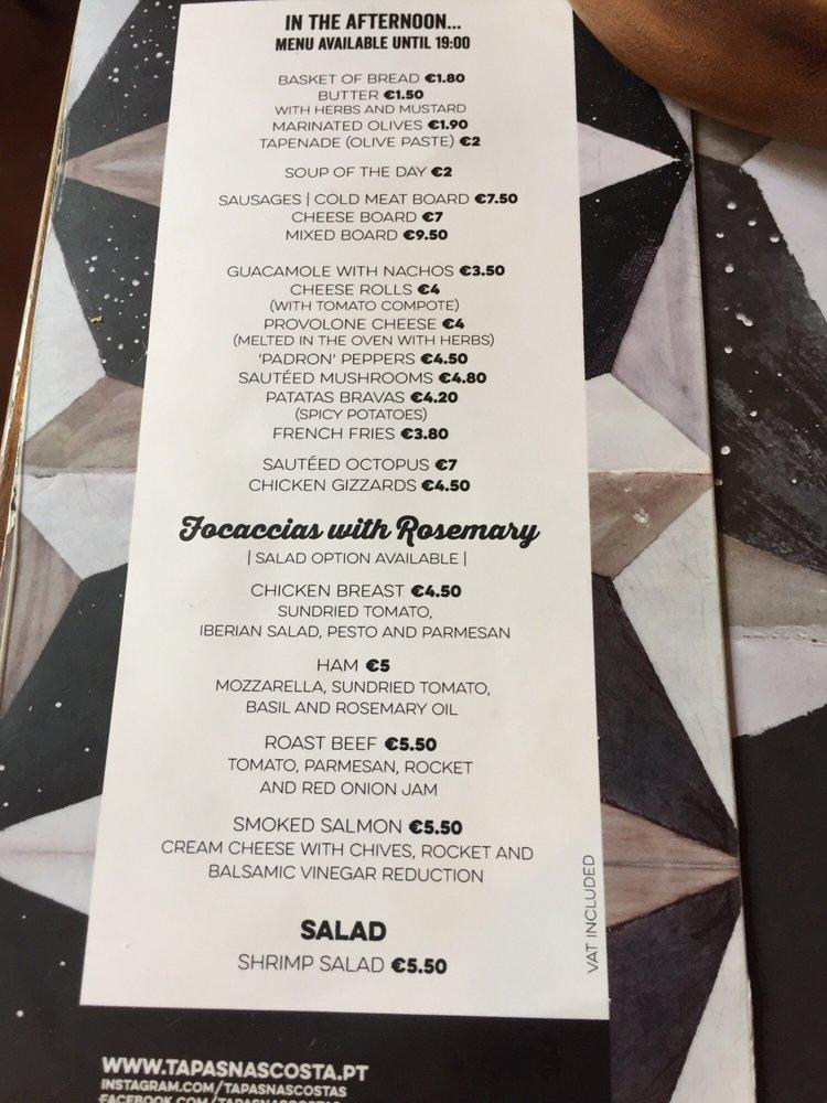 Menu em Restaurante Tapas nas Costas, Coimbra
