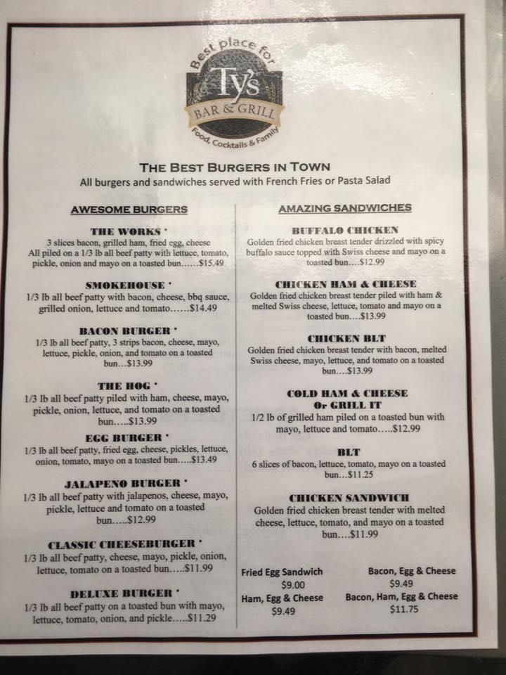 Menu at Ty’s Bar & Grill, West Richland