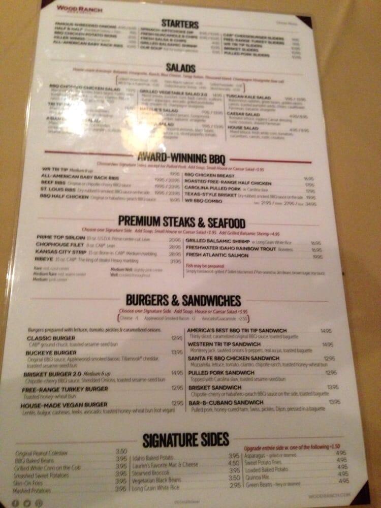 Menu at Wood Ranch BBQ, Cerritos
