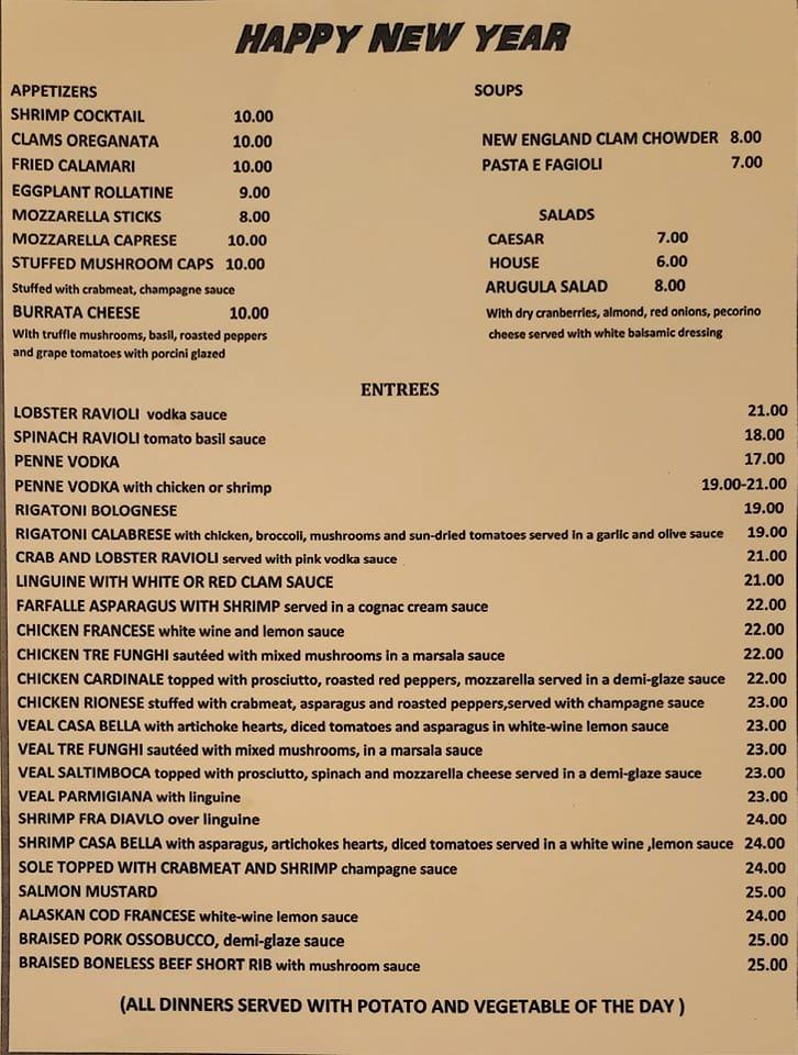 Menu at Casa Bella restaurant, Scranton