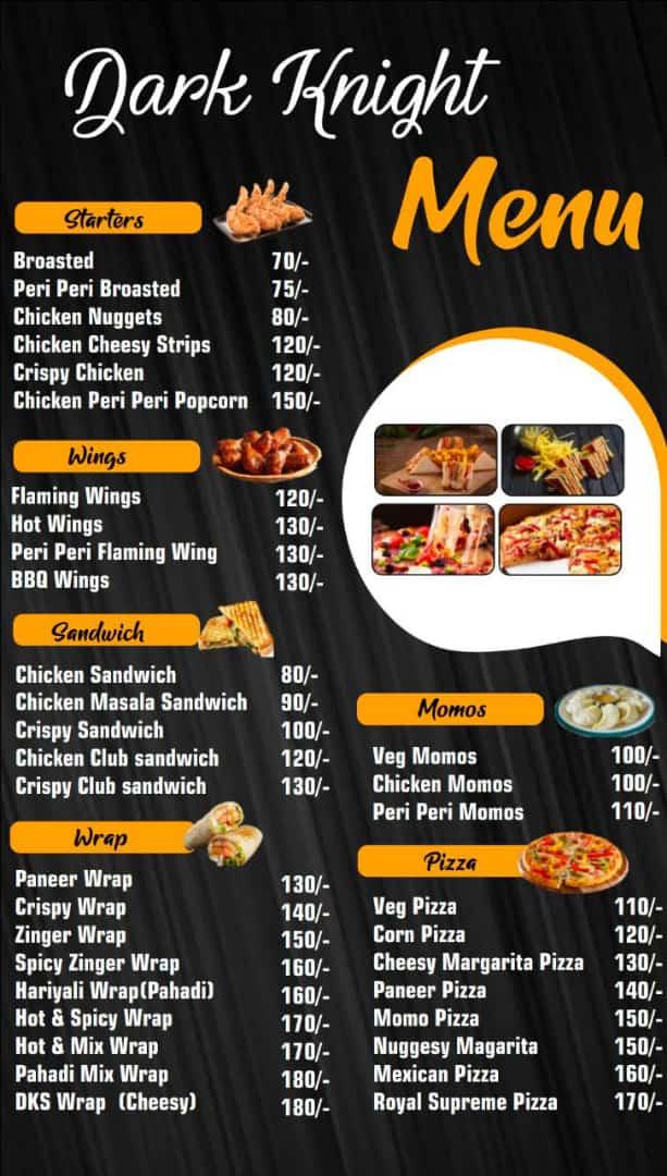 Menu at Dark Knight (cloud kitchen), Mangaluru