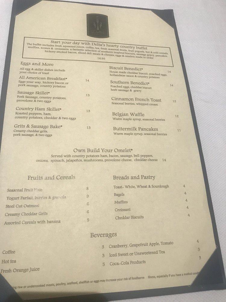 Menu at Delta's Kitchen restaurant, Memphis