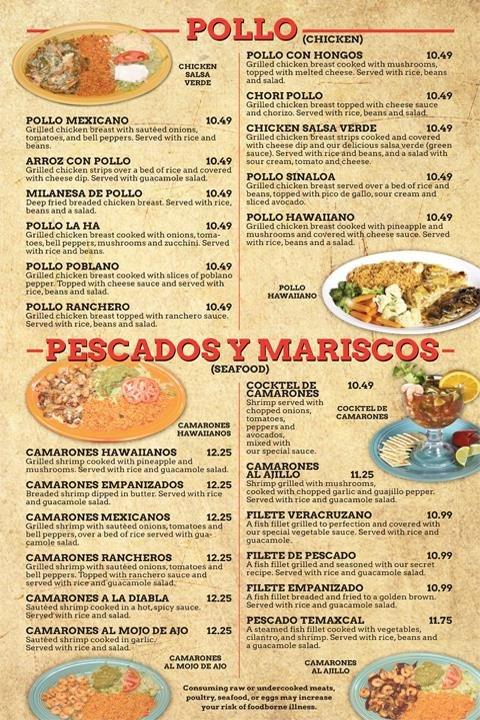 Menu at La Hacienda Mexican Restaurant, Florence