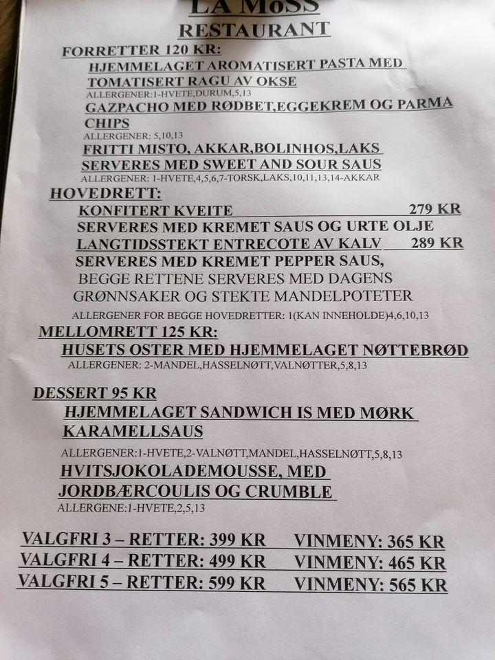 Menu at Let Moss restaurant, Mysen