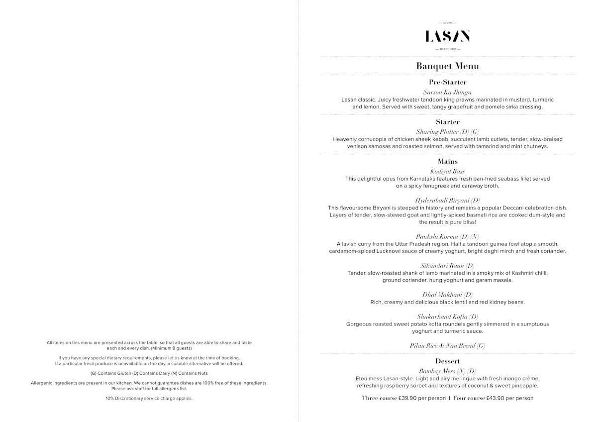 Menu at Lasan Indian Restaurant & Cocktail Bar, Birmingham, 3 - 4 ...