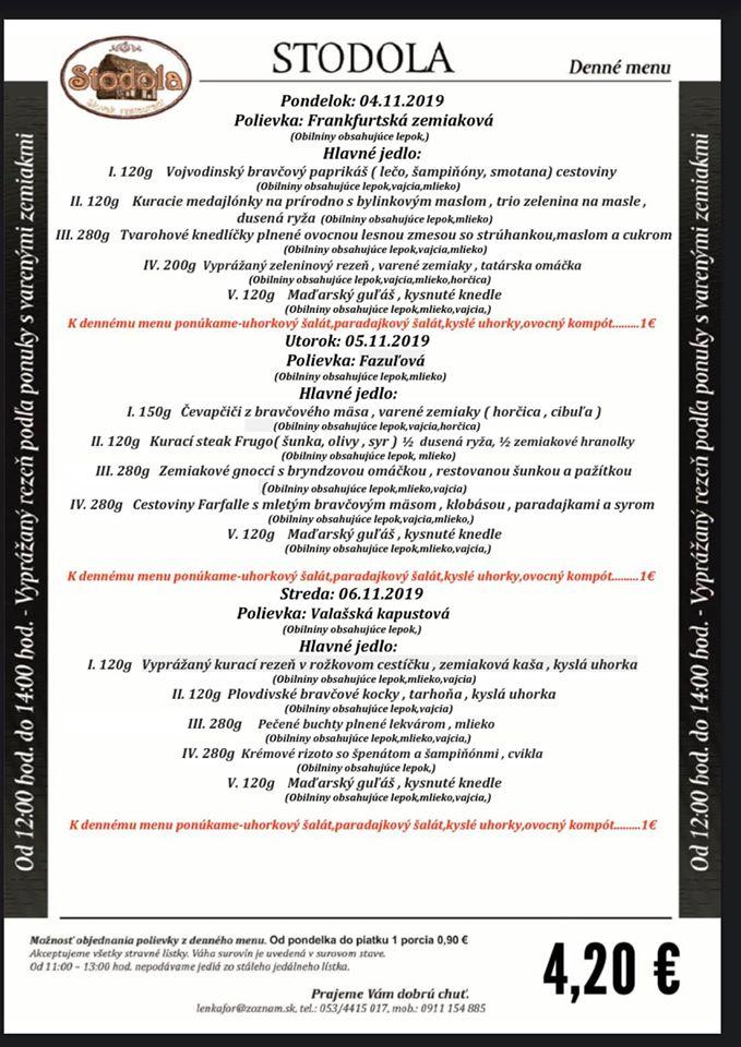 Menu at Restauracia Stodola SNV Spisska Nova Ves pub & bar, Spišská ...