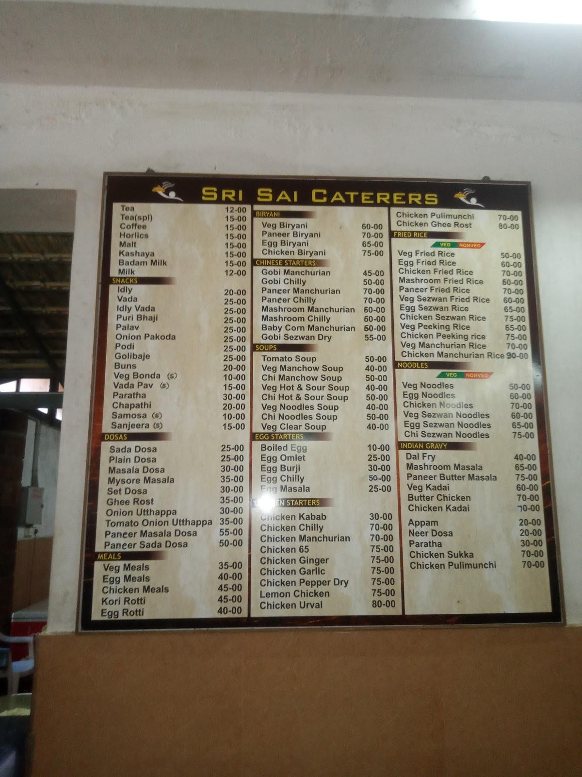 Menu at CEC Canteen, Bantwal