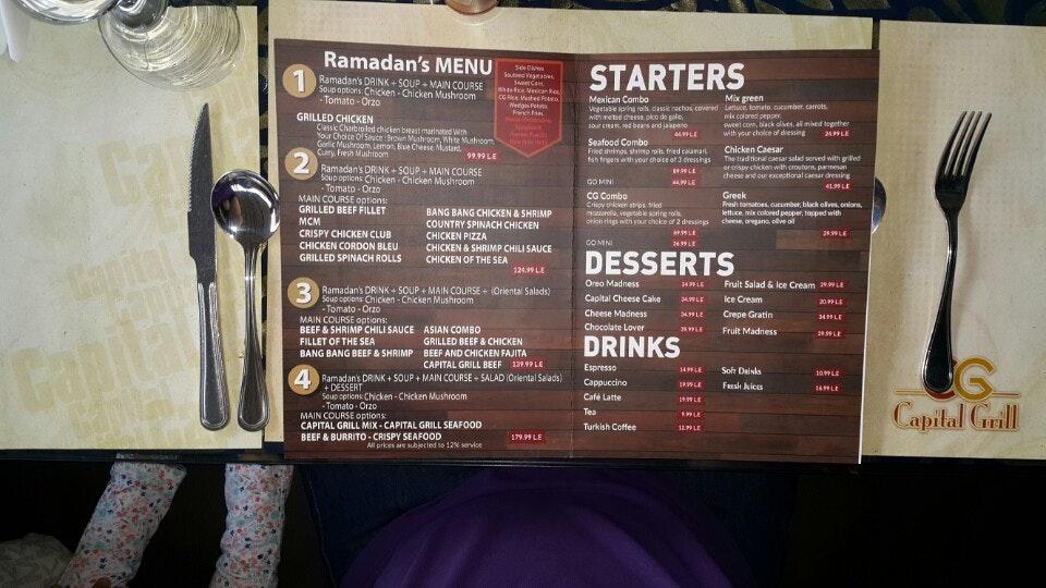 Menu at Capital Grill restaurant, New Cairo City
