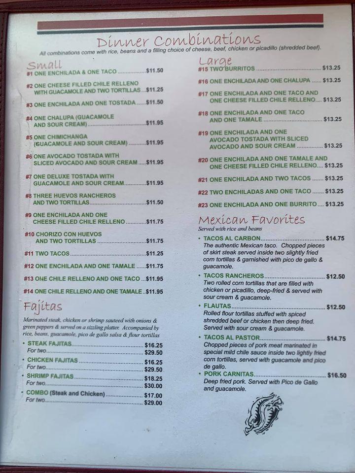 Menu at Cazadores restaurant, Crescent City
