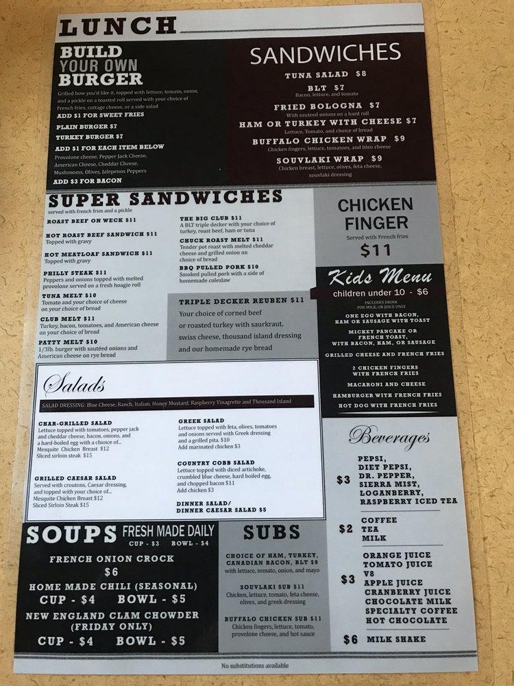 Menu at Charlie's Diner restaurant, East Aurora