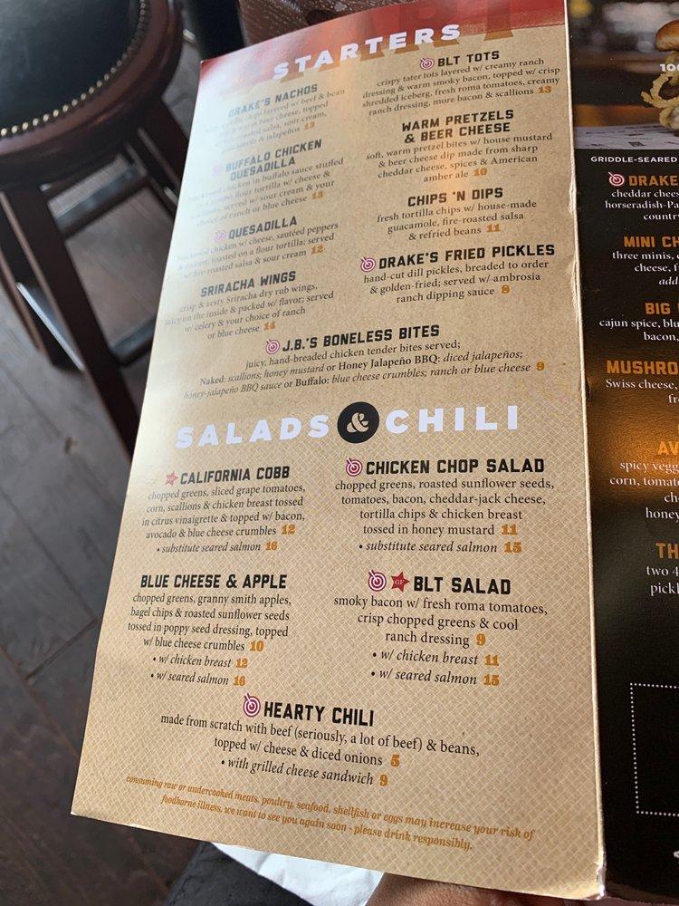 Menu at Drake's restaurant, Nicholasville