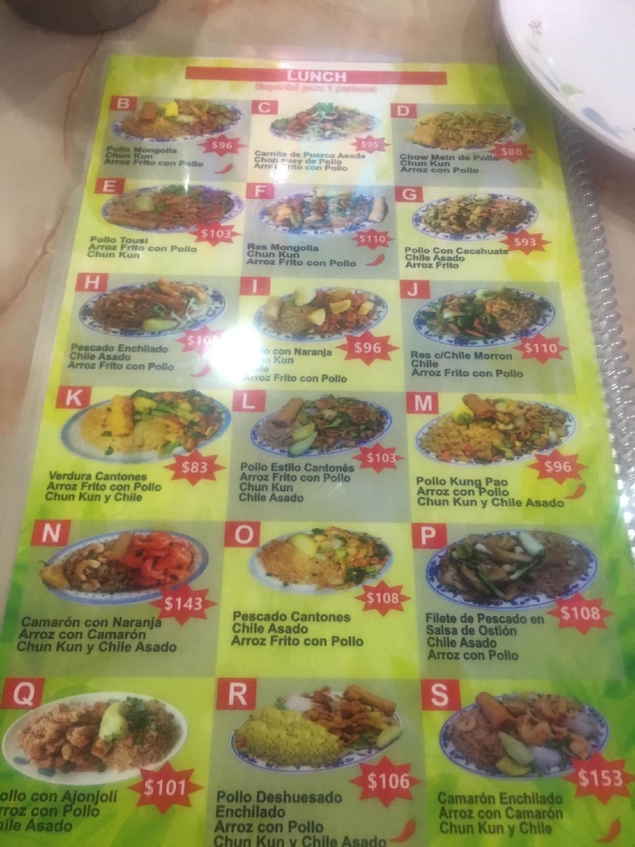 Menu at Gran Chef restaurant, Tijuana