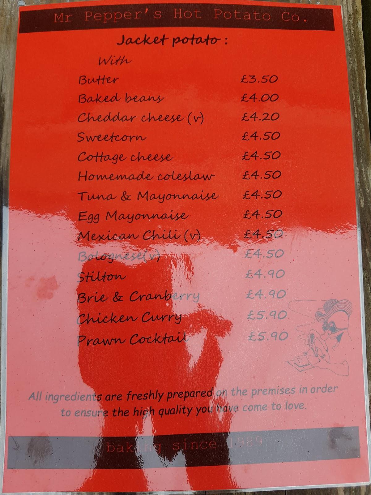 Menu at Hot Potato restaurant, Hastings, Priory Meadow Shopping Centre
