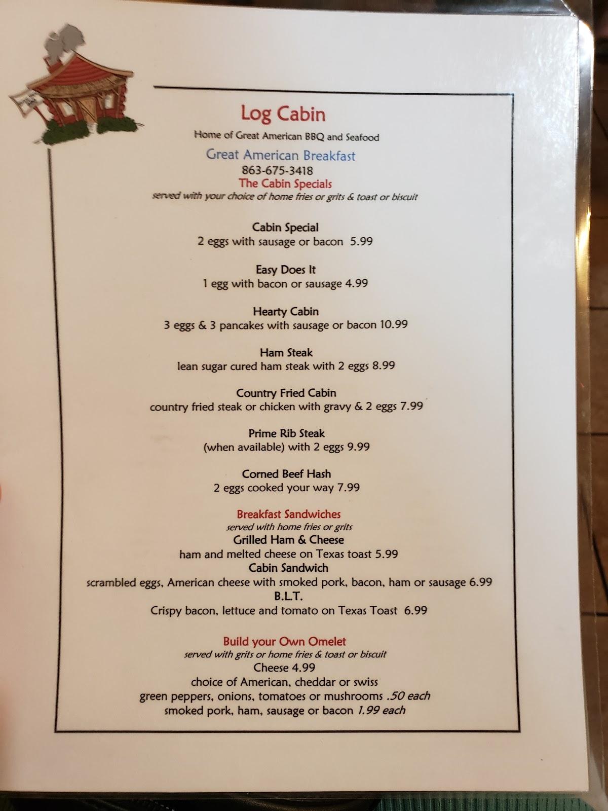 Menu at The Log Cabin BBQ, LaBelle