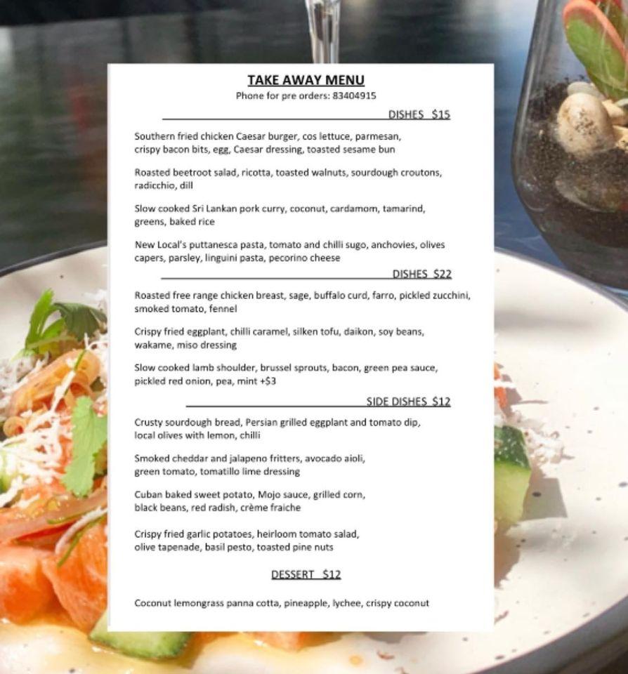 Menu at New Local Eatery restaurant, Hindmarsh
