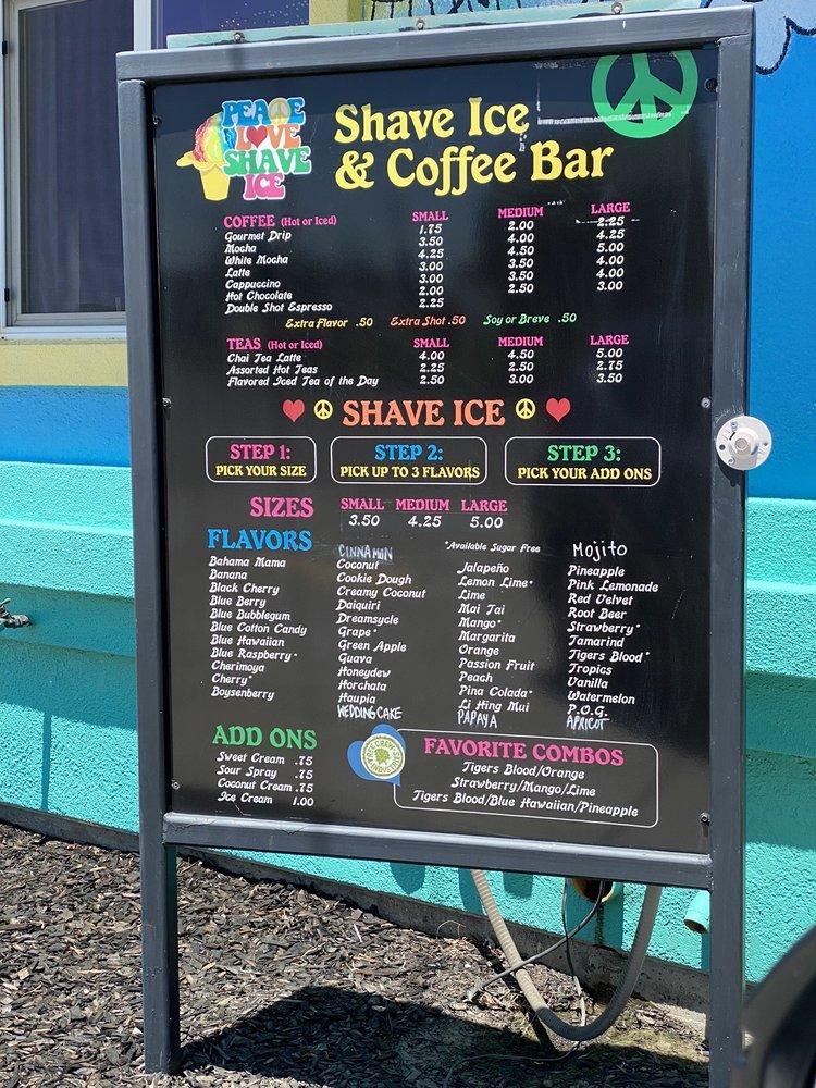 Menu at Peace Love Shave Ice, Manteca