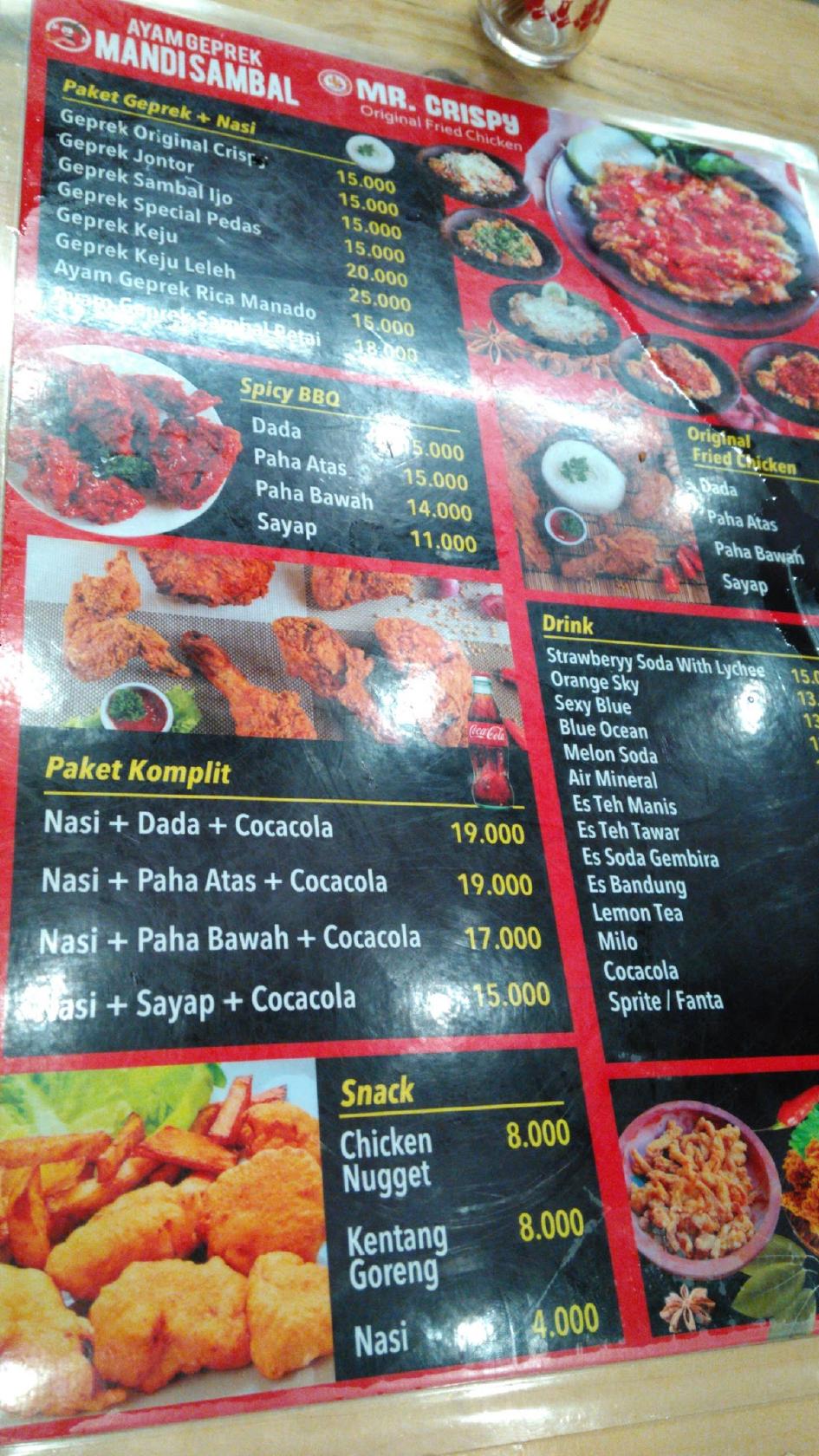 Menu at Ayam Geprek Mandi Sambal restaurant, Tangerang, Jl. Raya Kutabumi