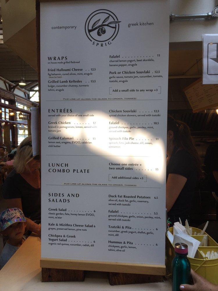 Menu at Sprig Contemporary Greek Kitchen restaurant, Vancouver