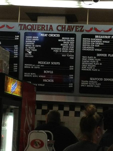 Menu at Chavez Supermarket restaurant, Sunnyvale