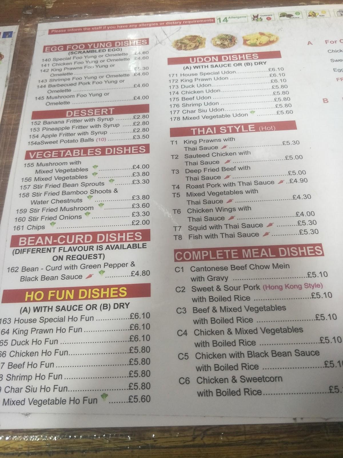 Menu at Fortune House fast food, London, 454 High Rd. Leyton