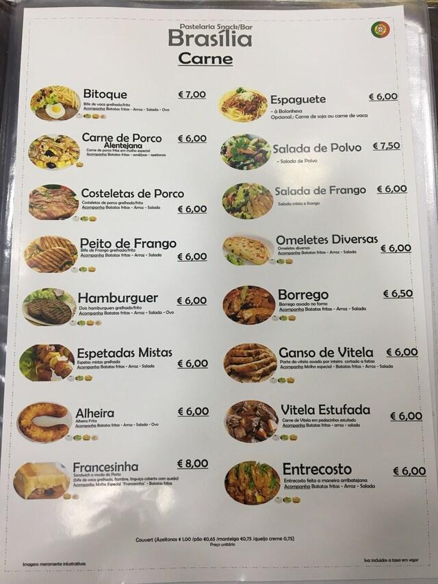 Menu at Pastelaria Brasilia pub & bar, Lisbon, Praça Duque da Terceira 10