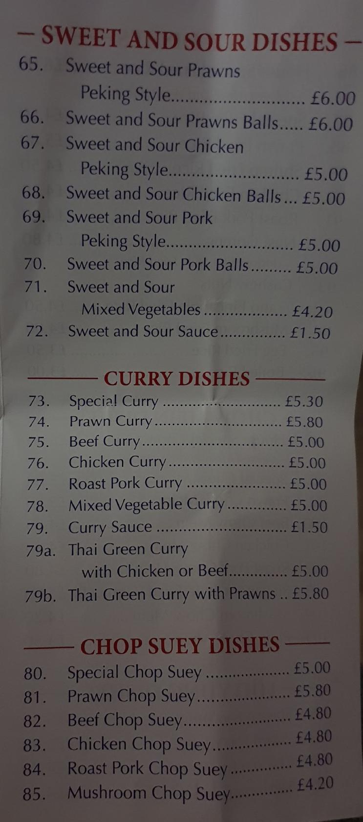 Menu at Phoenix House Chinese Takeaway restaurant, Frinton-on-Sea