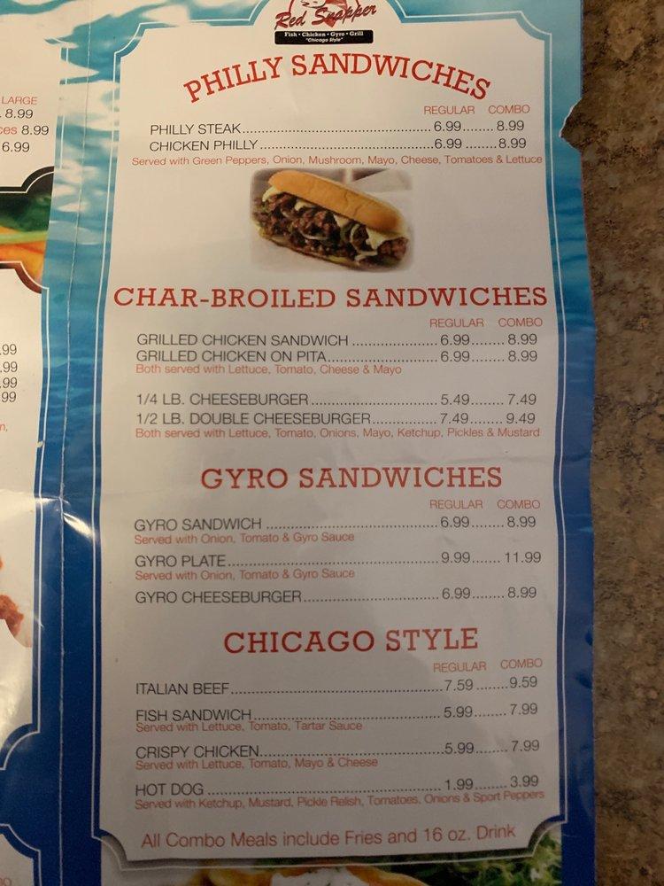 Menu at red snapper fish & chicken restaurant, Hapeville