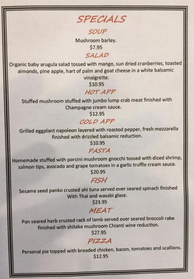 Menu at Ciao Bello Restaurants, Cranford