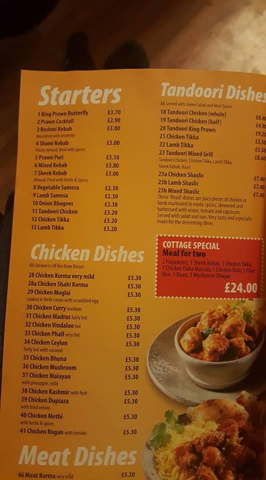 Menu at Curry Cottage restaurant, Peterborough