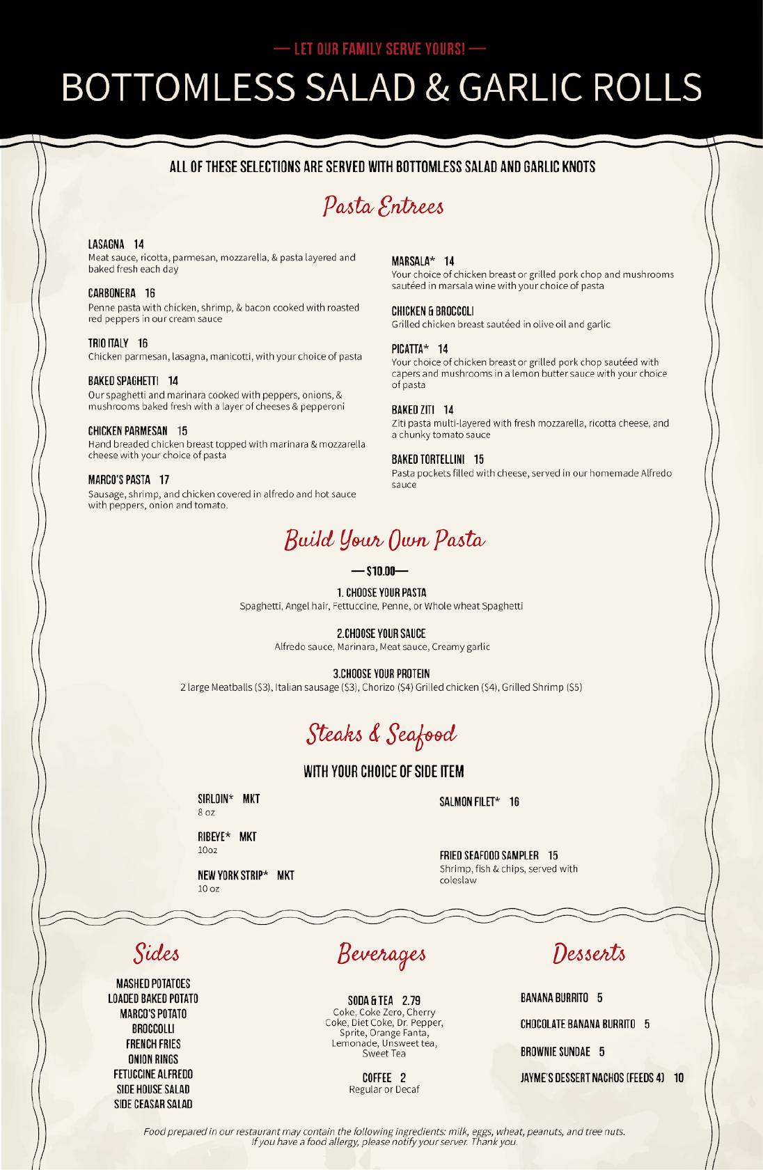 Menu at Don Marco's Kitchen Sevierville pizzeria, Sevierville