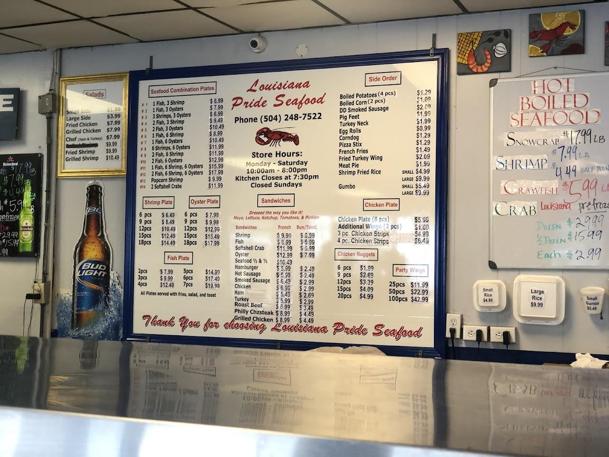 Menu at Louisiana Pride Seafood restaurant, New Orleans